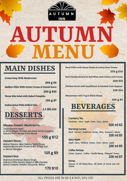 autumn menu flyer Template | PosterMyWall