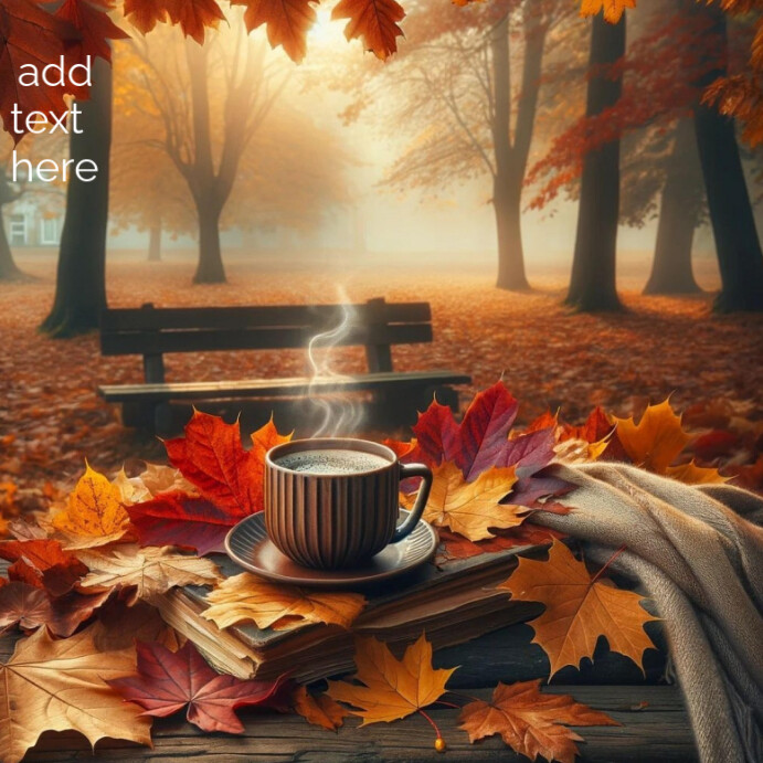 Autumn Morning Coffee with Fallen Leaves and Book in the Park Template ...