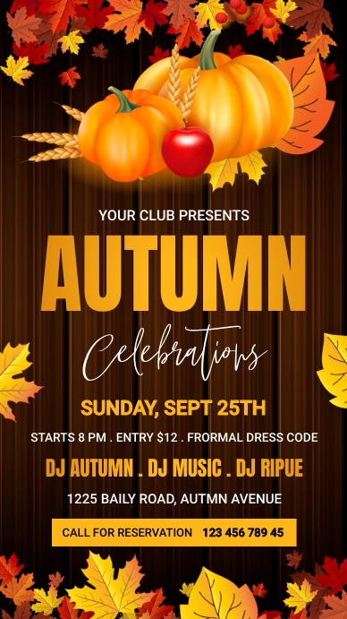 Autumn Party, fall, harvest Digital Display Template | PosterMyWall