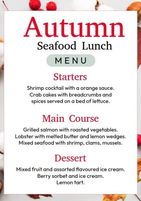 Plantilla de Autumn Seafood Lunch | PosterMyWall