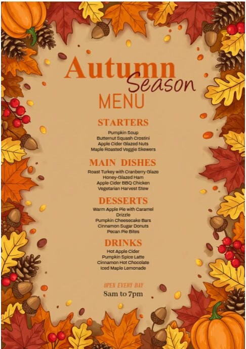 Autumn Season Food Menu Template | PosterMyWall