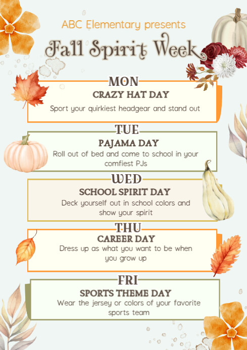 Copy of Autumn Spirit Week Itinerary | PosterMyWall