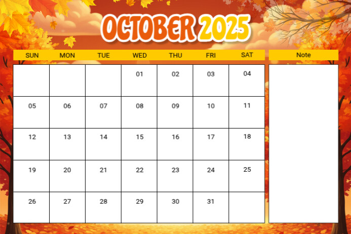 Plantilla de Autumn Theme October 2025 Calendar | PosterMyWall