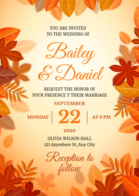 Autumn Theme Wedding Invitation Templat | PosterMyWall