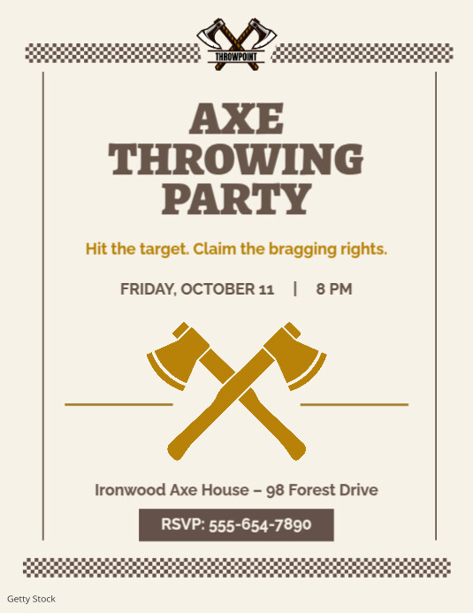 Axe Throwing Party Flyer Brown Template | PosterMyWall