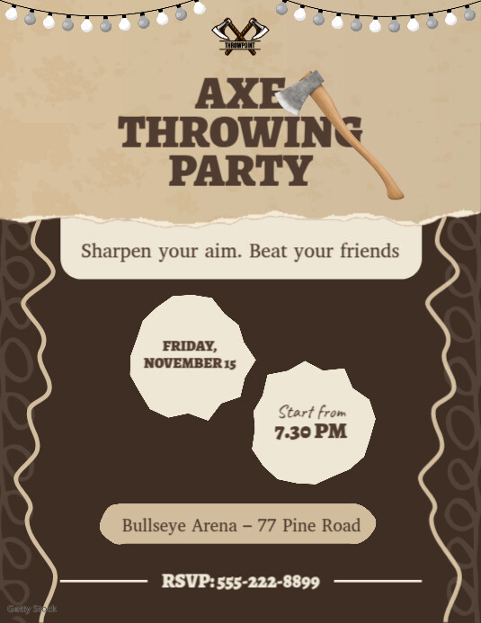 Axe Throwing Party Invitation Brown Template | PosterMyWall