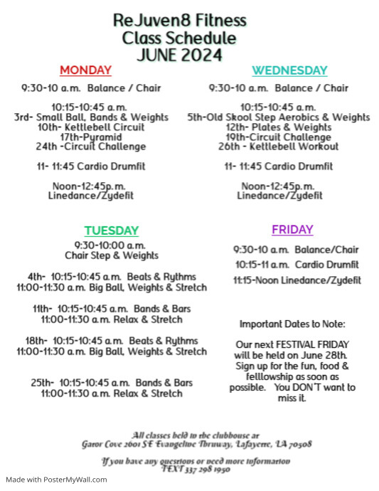 January Fitness Schedule | PosterMyWall