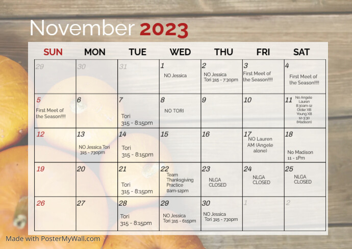 Printable calendar template 2023 november | PosterMyWall