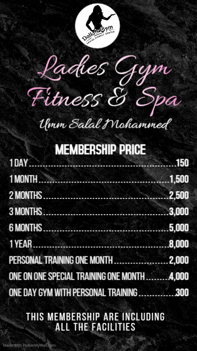 Copy of Copy DALLAH NEW GYM PRICE LIST | PosterMyWall