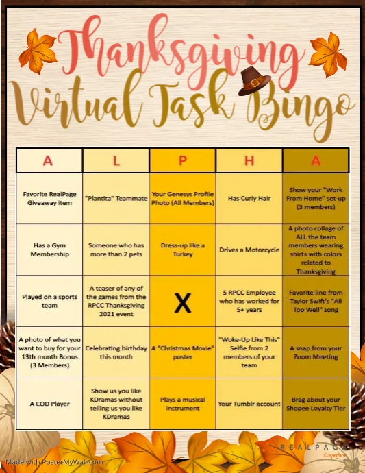 Copy of Thanksgiving Virtual Bingo Game Card | PosterMyWall