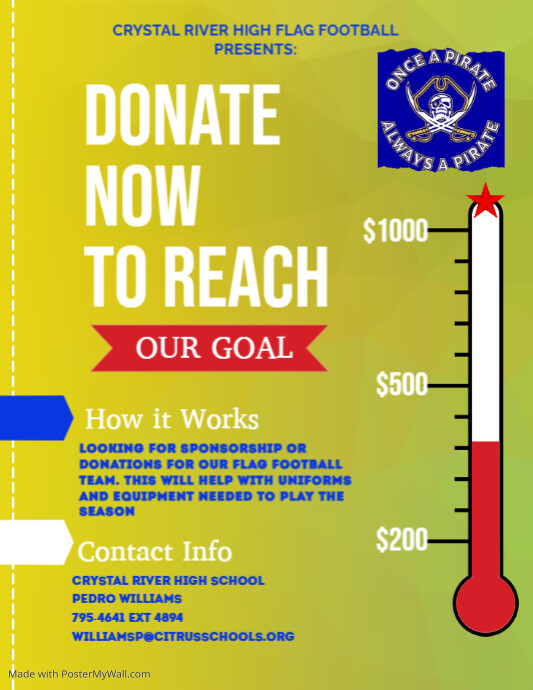 Blue fundraising flyer with thermometer | PosterMyWall