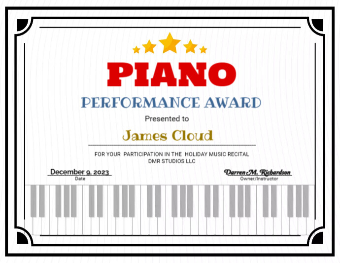 Music Piano Award Certificate Template (4) | PosterMyWall
