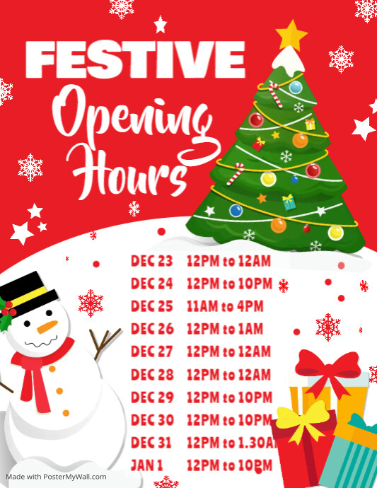 Copy of Christmas Opening Hours Poster Template | PosterMyWall