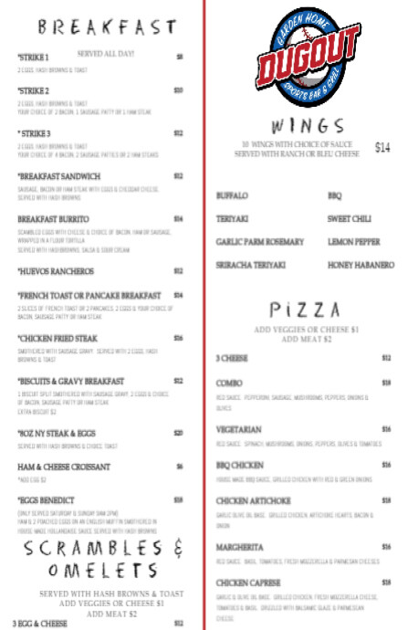 invert - DUGOUT FRONT MENU | PosterMyWall