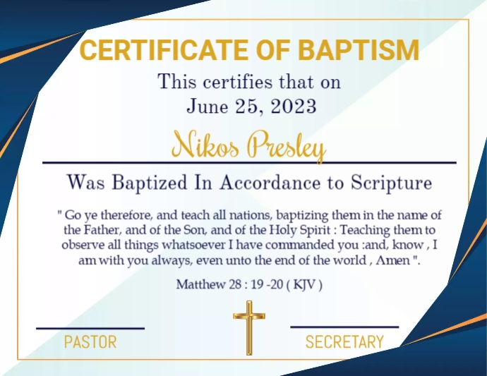 CERTIFICATE OF BAPTISM | PosterMyWall