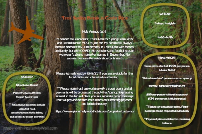 Tres' Spring Break in Costa Rica | PosterMyWall