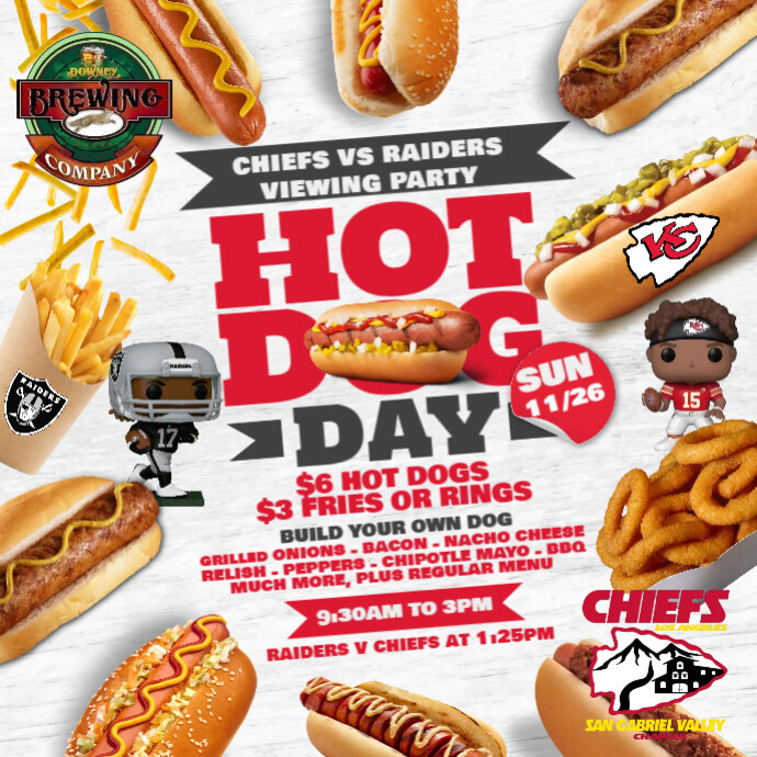 Chiefs v Raiders Flyer promoting Hot Dog Specials | PosterMyWall