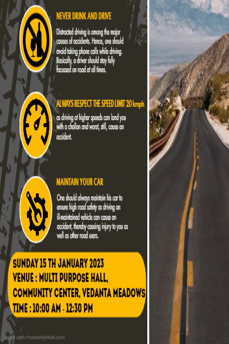 Yellow Road Safety Tips Poster Template | PosterMyWall