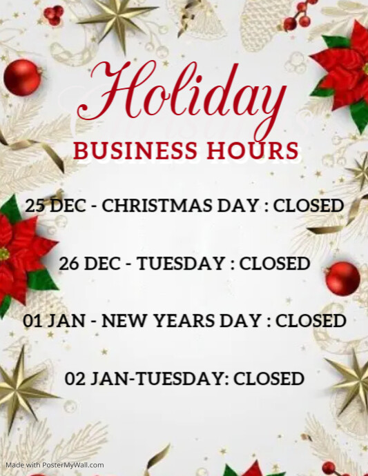 CHRISTMAS STORE BUSINESS HOURS Flyer Template | PosterMyWall