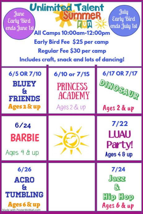 Copy of Upcoming Events Calendar Summer Fun | PosterMyWall