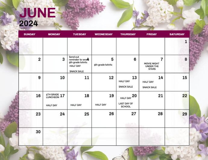 June Monthly Events Calendar | PosterMyWall
