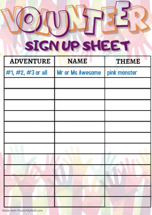 Copy of Copy of Volunteers Sign up Sheet Template | PosterMyWall