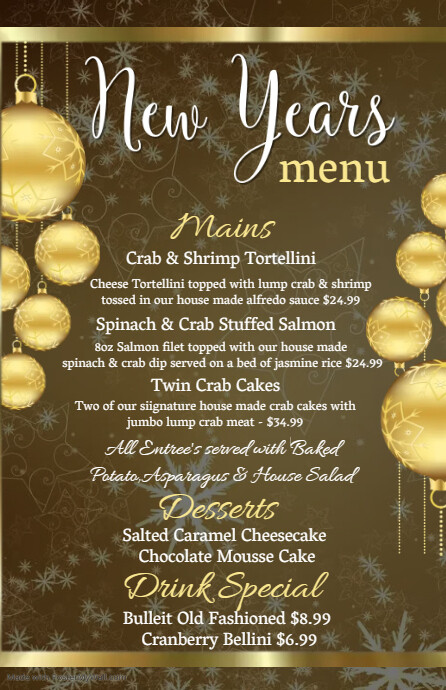 New Years Eve Dinner Menu Template | PosterMyWall