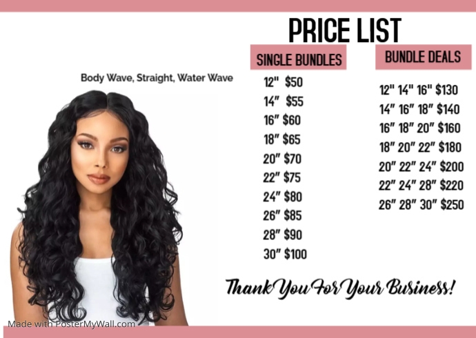 Wigs weave bundles hair extension price list | PosterMyWall