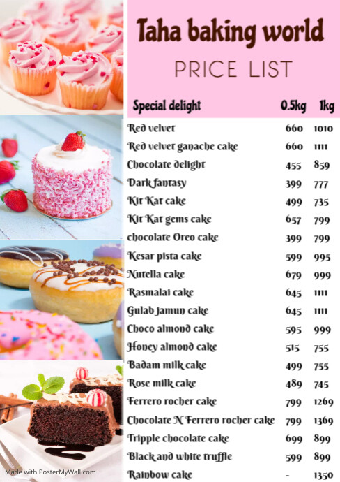 Bakery Price Pricing List Menu Offers Card | PosterMyWall