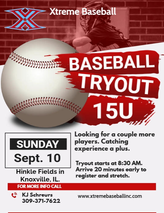 Red and White Baseball Tryouts Flyer | PosterMyWall