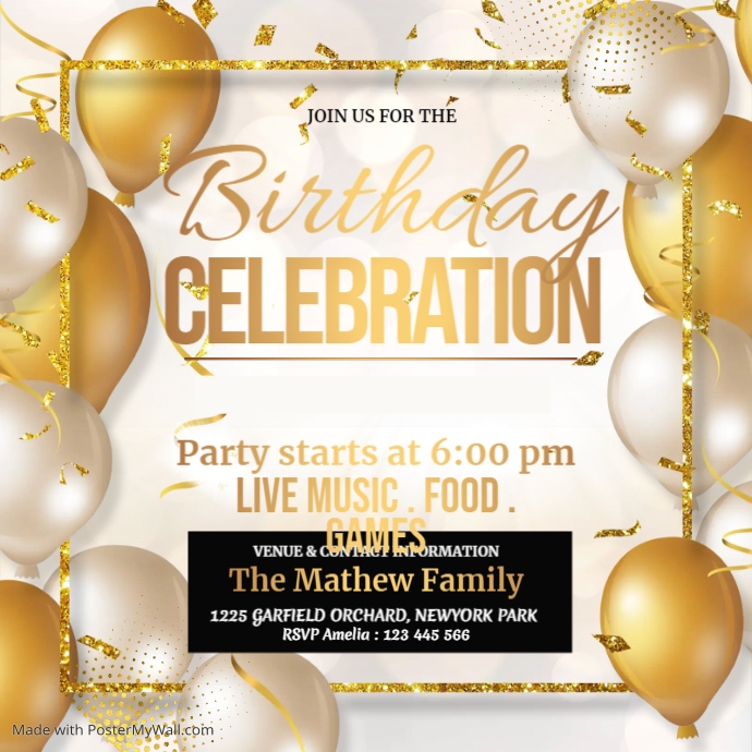 White and Gold Birthday Invitation | PosterMyWall