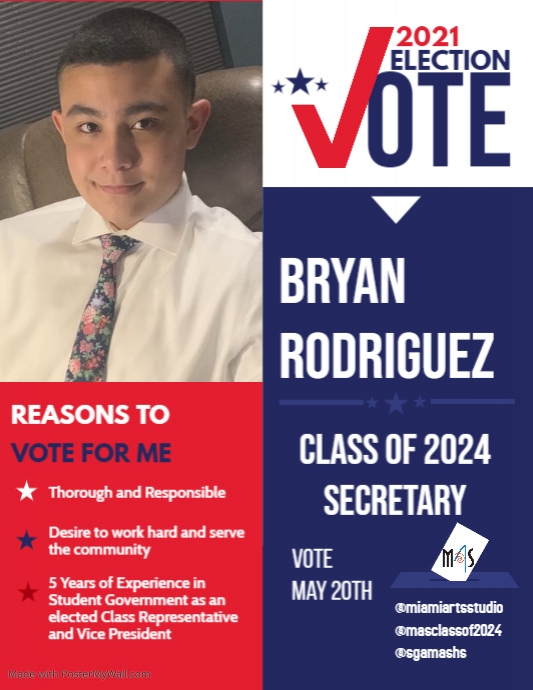 Bryan Rodriguez Class of 2024 Secretary Poster 3 | PosterMyWall