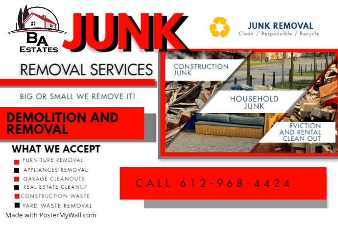 Blue and White Junk Removal Poster Design | PosterMyWall