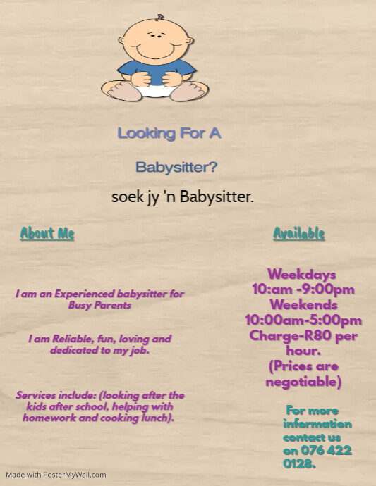 Wood Background Babysitting Services Flyer | PosterMyWall