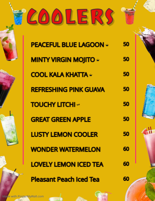 Refreshing Cocktails Menu Template | PosterMyWall