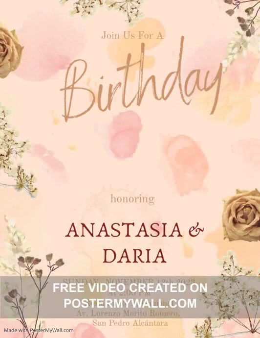 Happy birthday floral peach minimal watercolo | PosterMyWall