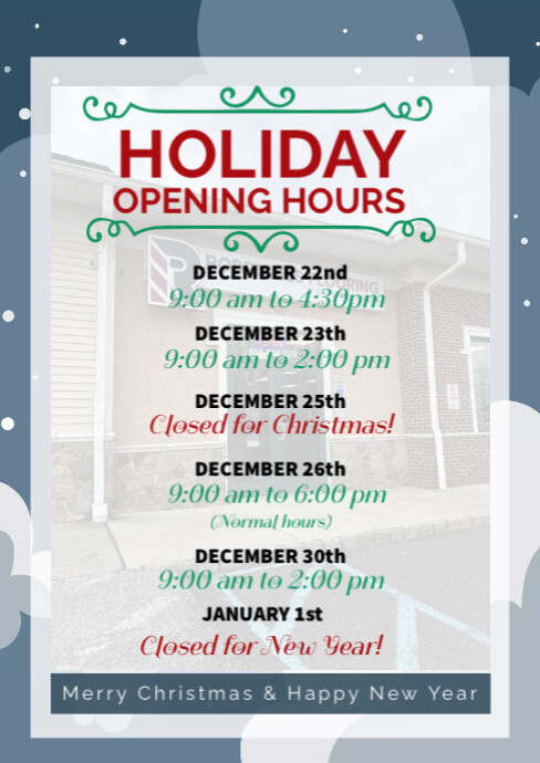 Holiday Opening Hours print template | PosterMyWall