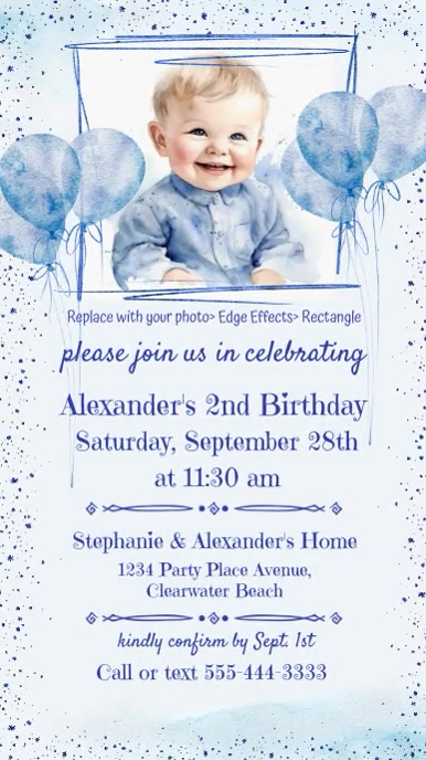 Baby Boy's Photo Birthday Party Invitation Template | PosterMyWall