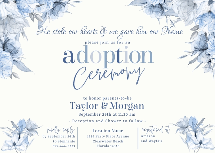 Baby Boy Adoption Ceremony Invitation Templat Template | PosterMyWall