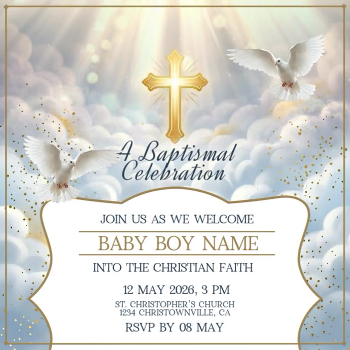 Baby Boy Baptism Invitation Video - Christening Square Post Template ...