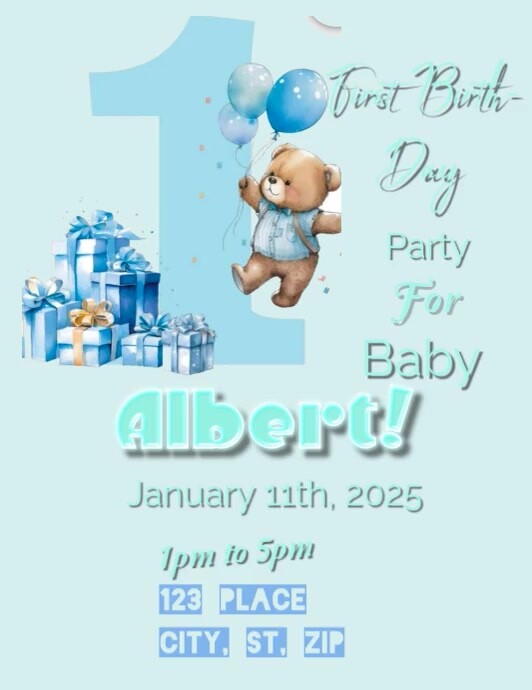 Baby Boy Teddy Bear Birthday Flyer Template | PosterMyWall