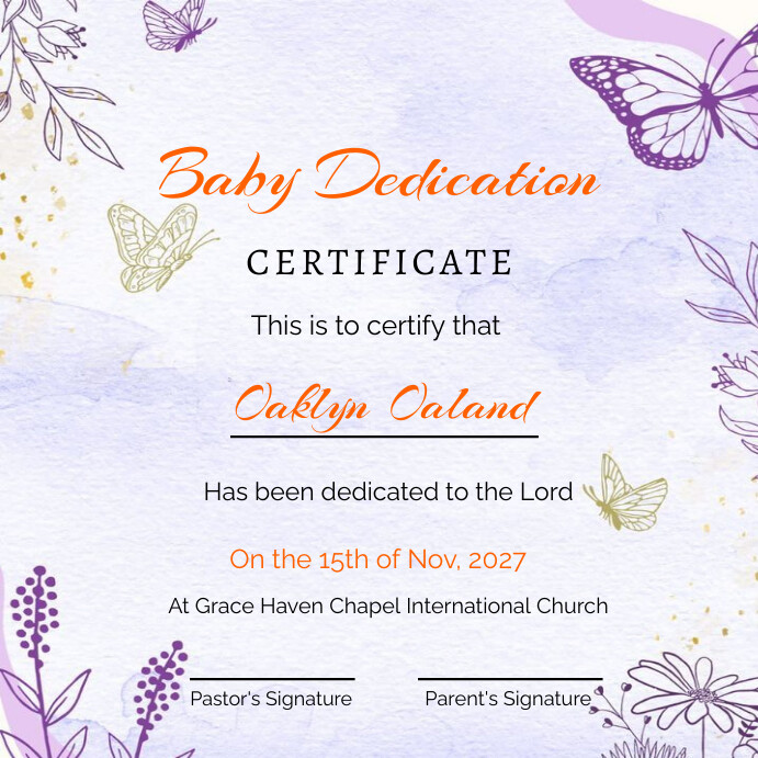 baby dedication certificate card Templat | PosterMyWall