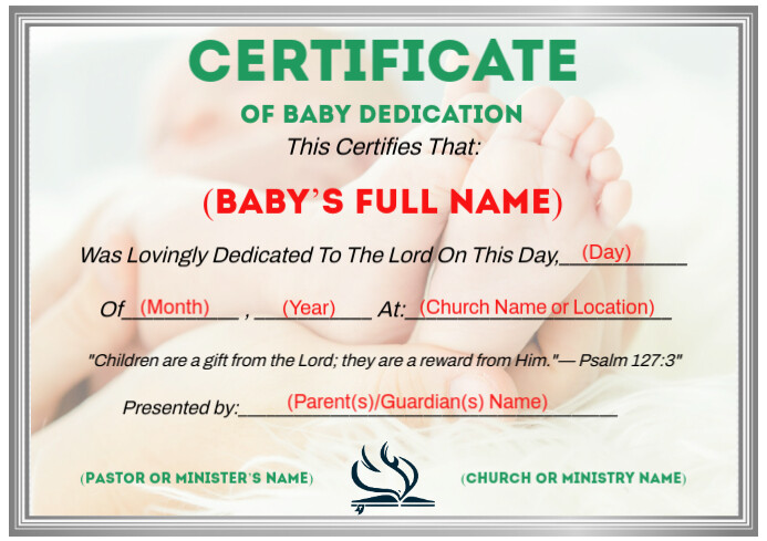 Baby Dedication Certificate Card Template | PosterMyWall