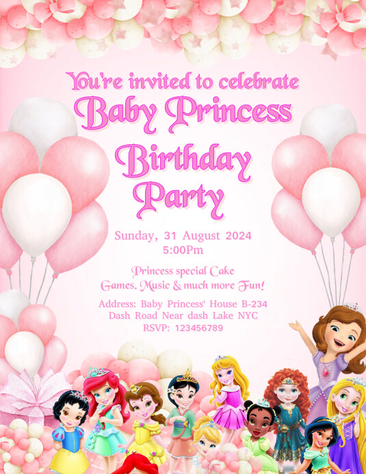 Baby Princess Birthday Invitation Flyer, Birt Template | PosterMyWall