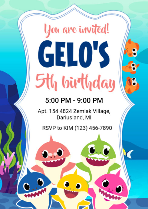 Baby Shark Birthday Invitation Template | PosterMyWall