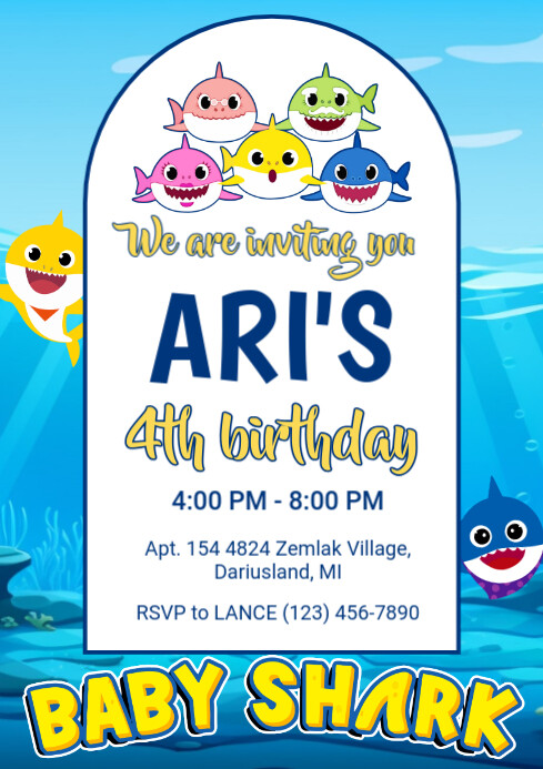 Baby Shark Birthday Invitation Template | PosterMyWall