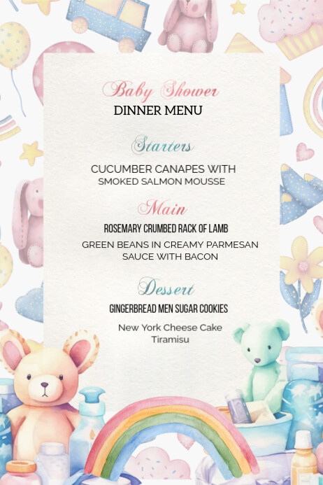 Plantilla de Baby Shower dinner menu | PosterMyWall