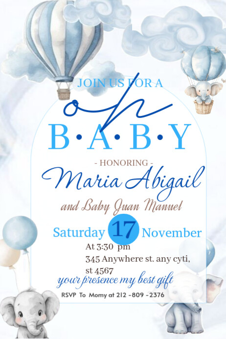 Copy of Baby shower elephant invitation celebration temple flayer ...