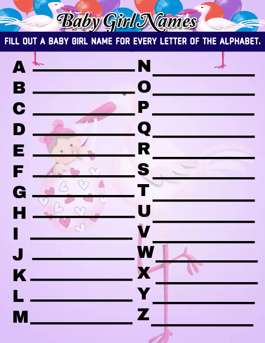 Baby shower fill out the baby name flyer Template | PosterMyWall