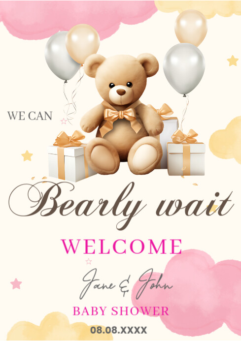 Baby Shower Teddy Bear Sign A1 Template | PosterMyWall
